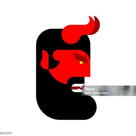 마 귀 머리입니다 붉은 악마 얼굴입니다 악마 뿔된 총구입니다 Asmodeus 벡터 일러스트입니다 어둠의 주 님을 바 알 세