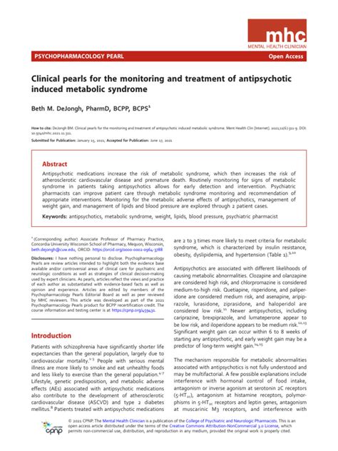 Clinical Pearls For The Monitoring And Treatment Of Antipsychotic Pdf
