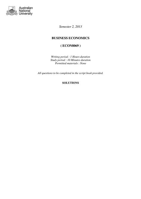 Midterm 11 November 2013 Questions And Answers Semester 2 2013 Business Economics Econ8069