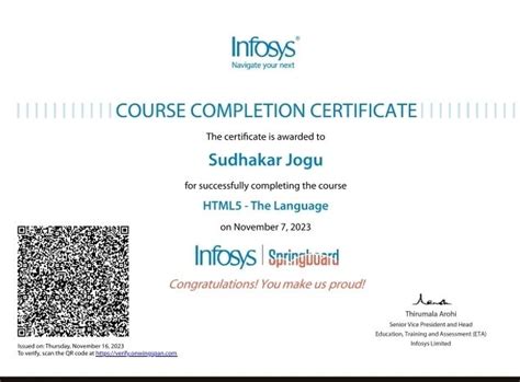 Sudhakar Jogu On Linkedin Successfully Completed Html Course