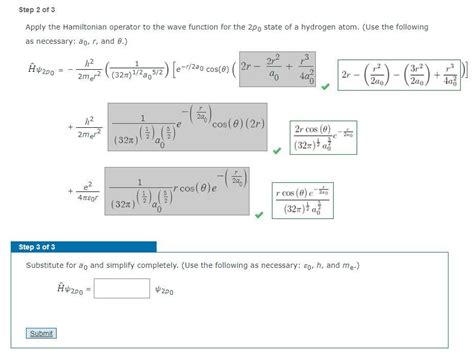 Solved Step 2 Of 3 Apply The Hamiltonian Operator To The