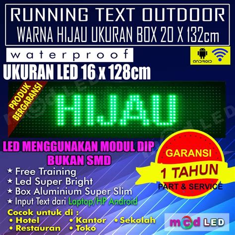 Jual Running Text Runningtext Led Display P10 Warna Hijau Outdoor Out Door Full Color Fullcolor