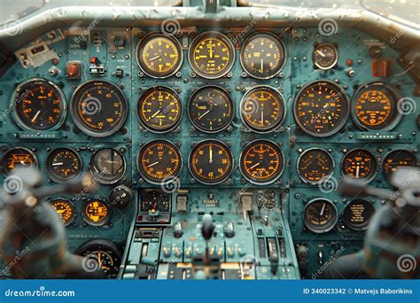 Vintage Two Seater Airplane Cockpit Control Panel Featuring Classic