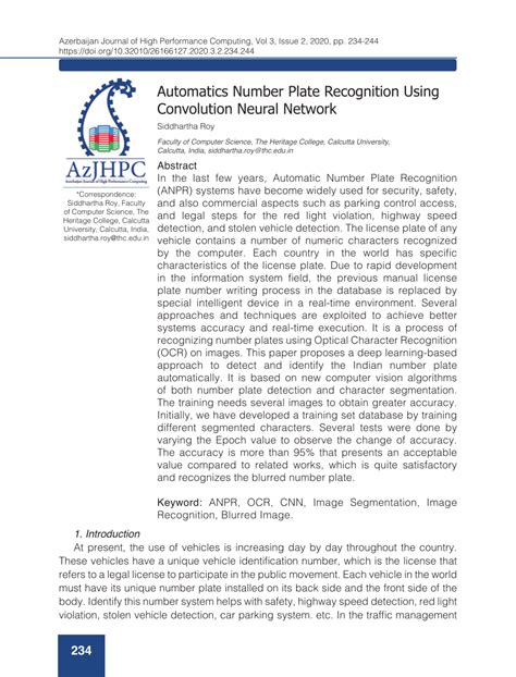 Pdf Automatics Number Plate Recognition Using Convolution Neural Network
