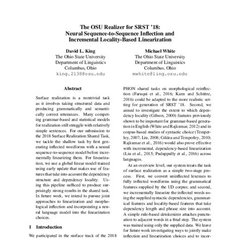 The Osu Realizer For Srst ‘18 Neural Sequence To Sequence Inflection And Incremental Locality