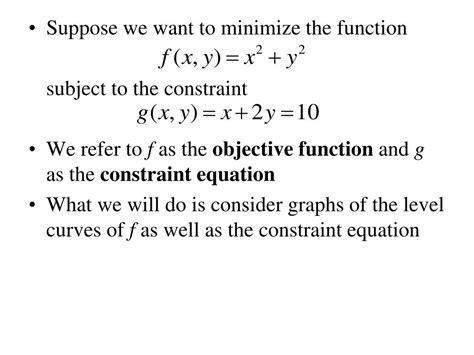 Ppt Section 153 Constrained Optimization Lagrange Multipliers