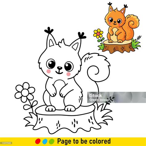 만화 스타일의 작은 다람쥐가있는 색칠 공부 책 흑백 그림 0명에 대한 스톡 벡터 아트 및 기타 이미지 0명 검은색 계획 Istock