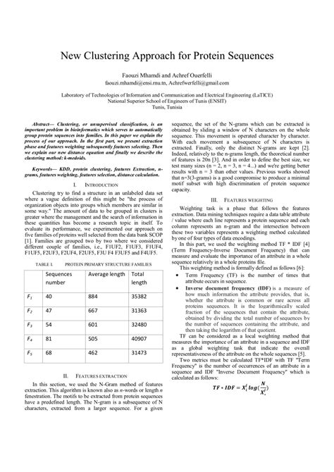 Pdf New Clustering Approach For Protein Sequences