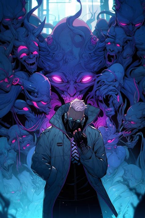 A Man Standing In Front Of A Purple Demon