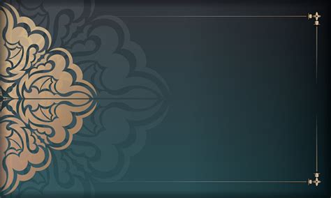 텍스트 아래에 디자인하기 위한 그리스 골드 패턴의 녹색 그라데이션 배너 0명에 대한 스톡 벡터 아트 및 기타 이미지 0명