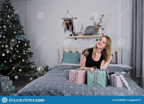 Cute Blonde Girl On Black Dress Stock Image Image Of Female Card