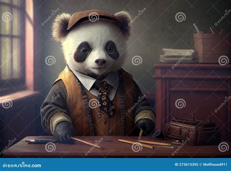 Anthropomorphic Red Panda Programmer Standing With Computer And Coffee In Server Room Vector