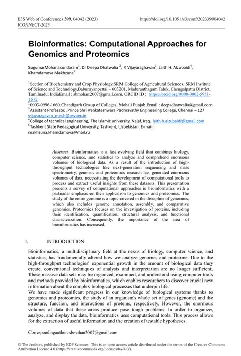 Pdf Bioinformatics Computational Approaches For Genomics And Proteomics