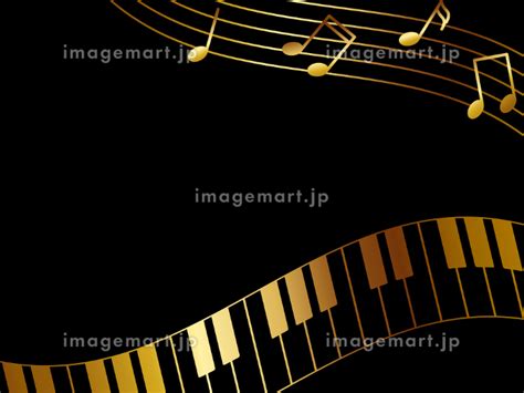 ピアノの鍵盤と楽譜の背景 横位置 ゴールドのイラスト素材 205493839 イメージマート