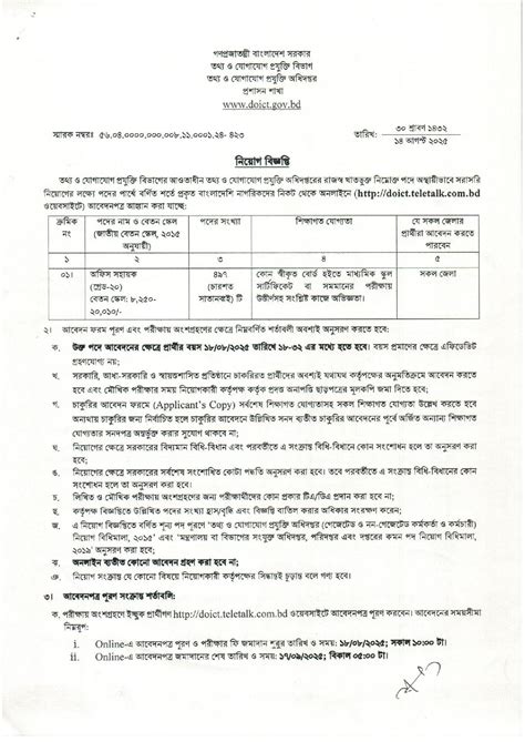 ৪৯৭ পদে তথ্য ও যোগাযোগ প্রযুক্তি অধিদপ্তরের নতুন নিয়োগ বিজ্ঞপ্তি