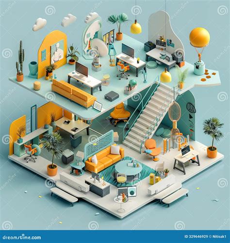 3D Model Abstract Art Of Collaborative Abstract Open Office Ecosystem