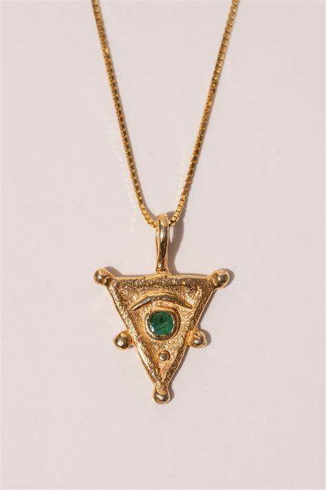Handmade Triangle Pendant With Emerald Stone I Mamba Art Design