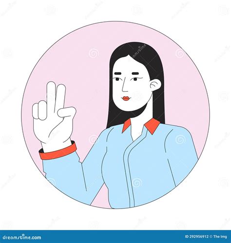 Peace Sign Girl Asian With Long Straight Hair 2d Line Vector Avatar