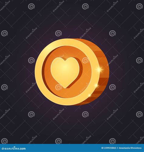 Vector Casual Game Icon With Heart Isolated Golden Coin Gui Ui For