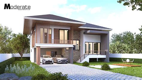 แบบบ้านโมเดิร์นทรอปิคอลชั้นครึ่งยกพื้นมีใต้ถุน Md23 แบบบ้านโมเดิร์น