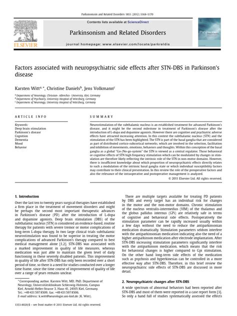 Stn Dbs In Parkinson Disease Pdf Deep Brain Stimulation Clinical