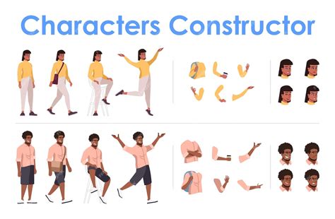 Premium Vector Dark Skin Male Female Front View Animated Flat Vector