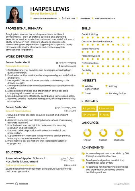 Server Bartender Resume Samples QwikResume
