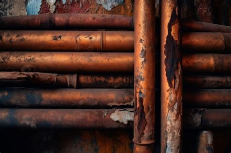 Premium Ai Image Stack Of Rusty Orange Pipes Old Rusted Steel