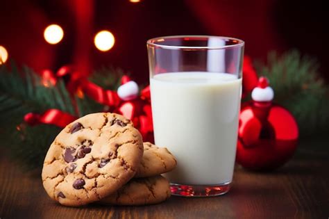 Premium Ai Image Chocolate Chip Cookies And Glass Of Milk Christmas