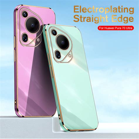 For Huawei Pura 70 Ultra 2024 Case Luxury Plating Gold Frame TPU Soft