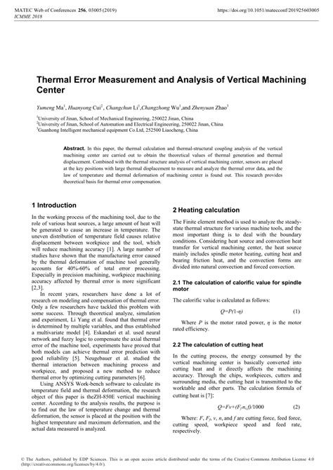 Pdf Thermal Error Measurement And Analysis Of Vertical Machining Center