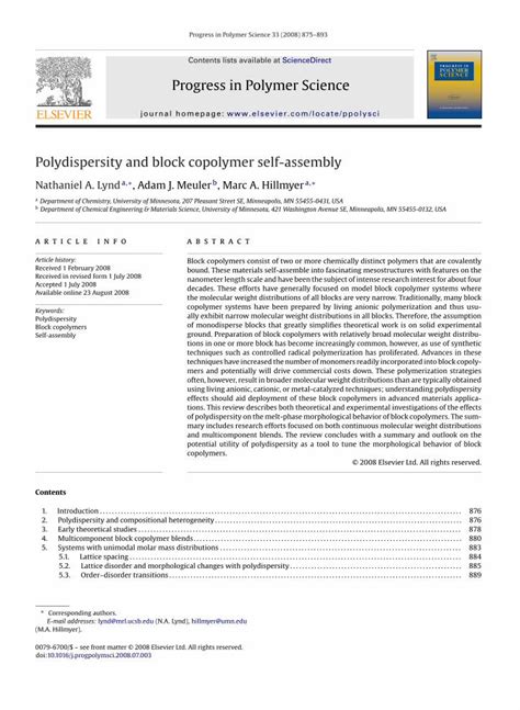 Pdf Polydispersity And Block Copolymer Self Assembly Dokumentips