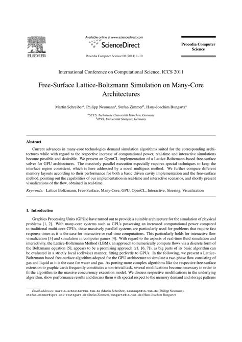 Pdf Free Surface Lattice Boltzmann Simulation On Many Core Architectures