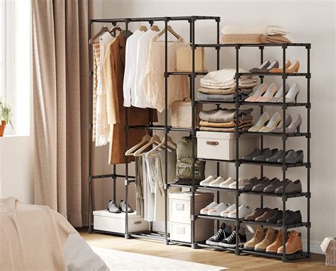 Портативна гардеробна шафа Unitstage з полицями для взуття та одягу 196x29x167 см для спальні