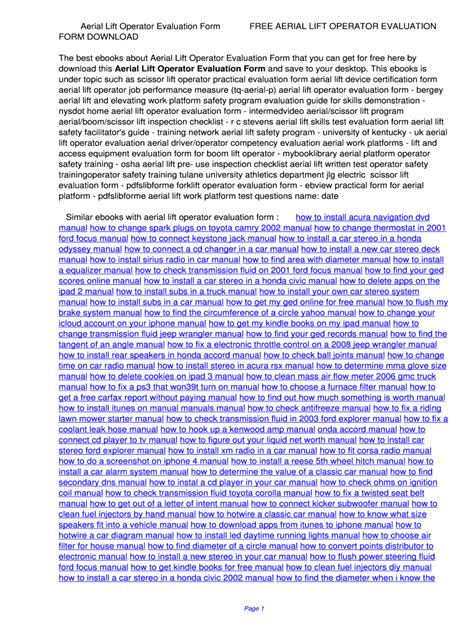 Fillable Online Aerial Lift Operator Evaluation Form Aerial Lift
