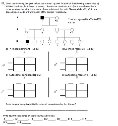 Solved Iii Given The Following Pedigree Below Use Punnett