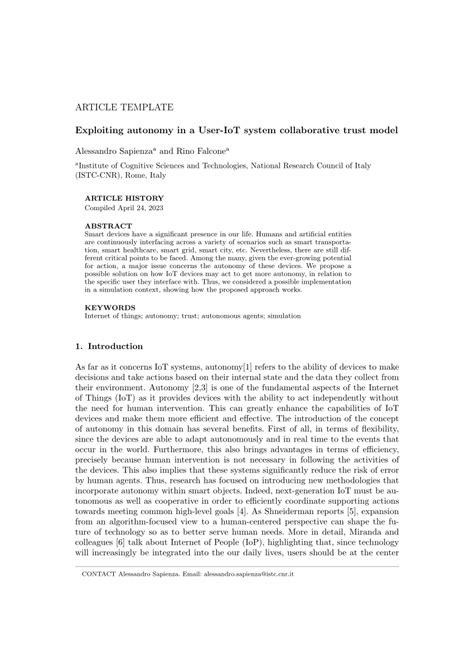 Pdf Exploiting Autonomy In A User Iot System Collaborative Trust Model