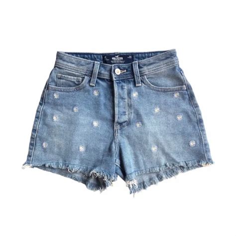 HOLLISTER WOMEN S DAISY High Rise Button Fly Denim Short Size 23 Frayed
