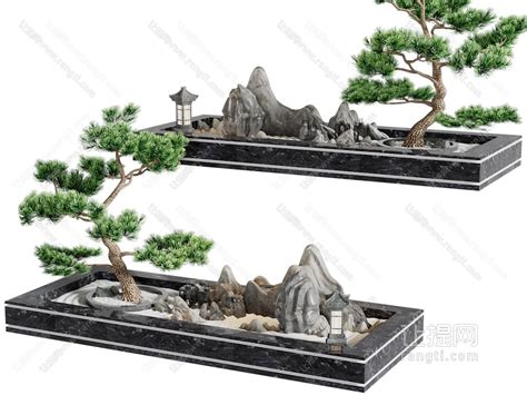 中式松树假山盆景盆栽3d模型下载 模型ID 90695 让提网