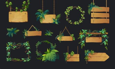 Game Ui Kit Template Wooden Menu Royalty Free Vector Image