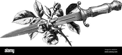 Intricate Engraving Of Dagger With Rose Vine Symbol Of Elegance And