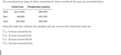 Solved Using The High Low Method The Variable Cost Per Unit Chegg Com
