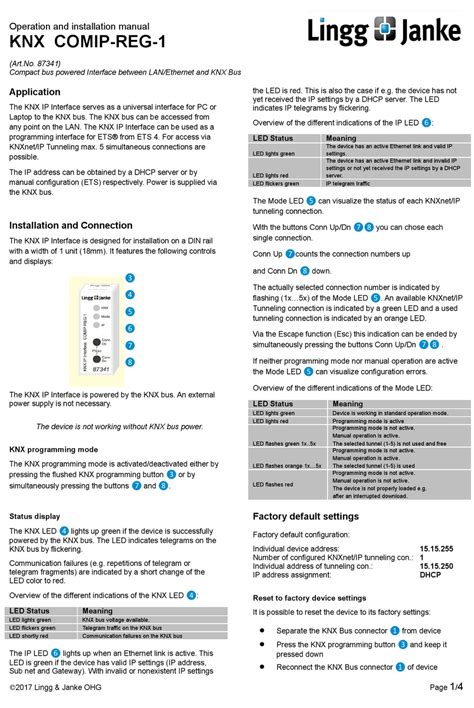 Lingg Janke Knx Comip Reg 1 Operation And Installtion Manual Pdf