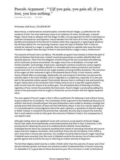 22 Pascals Argument Arya Trivedi G Pdf God Faith