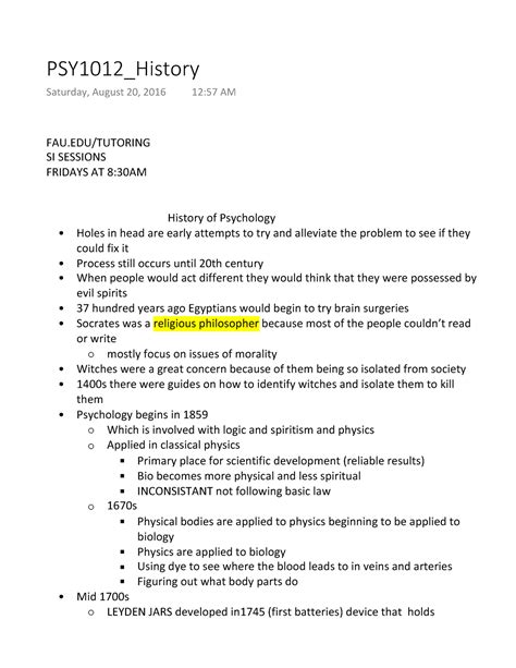 Psy1012 History Lecture Notes 1 Warning Tt Undefined Function 32 Faututoring Si Sessions