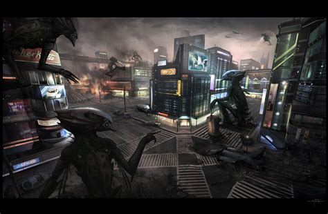 Safebooru Aircraft Airplane Alien Billboard Building Car City