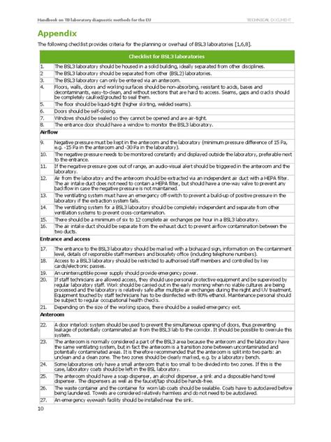 Tb Lab Checklist From Eu Hand Book Pdf Laboratories Duct Flow