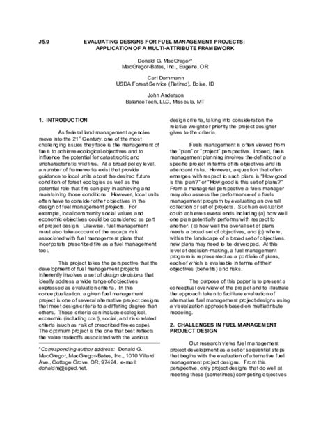 pdf evaluating designs for fuel management projects application of a multi attribute framework