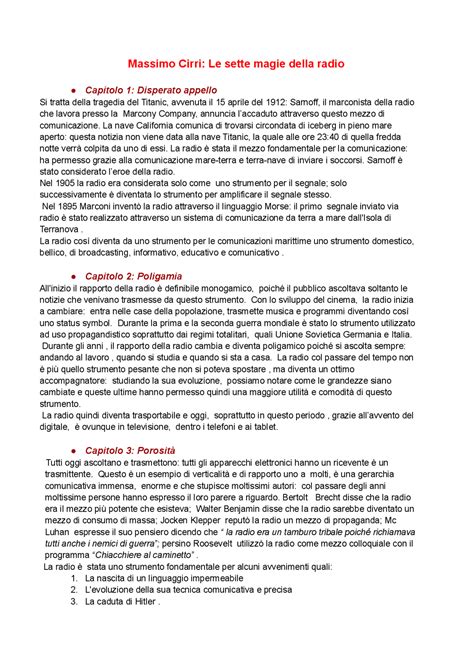 Riassunto Le Sette Tesi Sulla Magia Della Radio Docsity