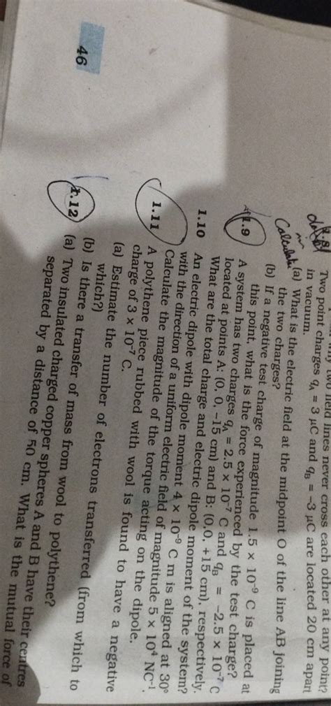 it two point charges q { mathrm{a}} 3 mu mathrm{c} and never cross each